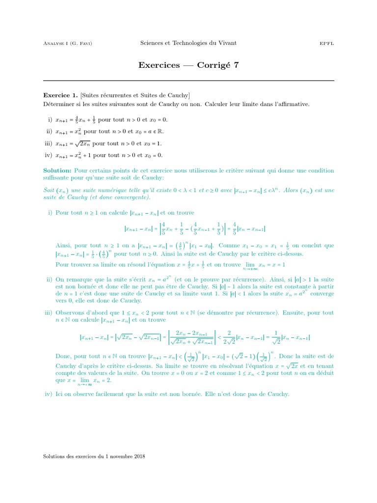 Suites de Cauchy et Convergence: Exercices | PDF | Série (mathématiques ...