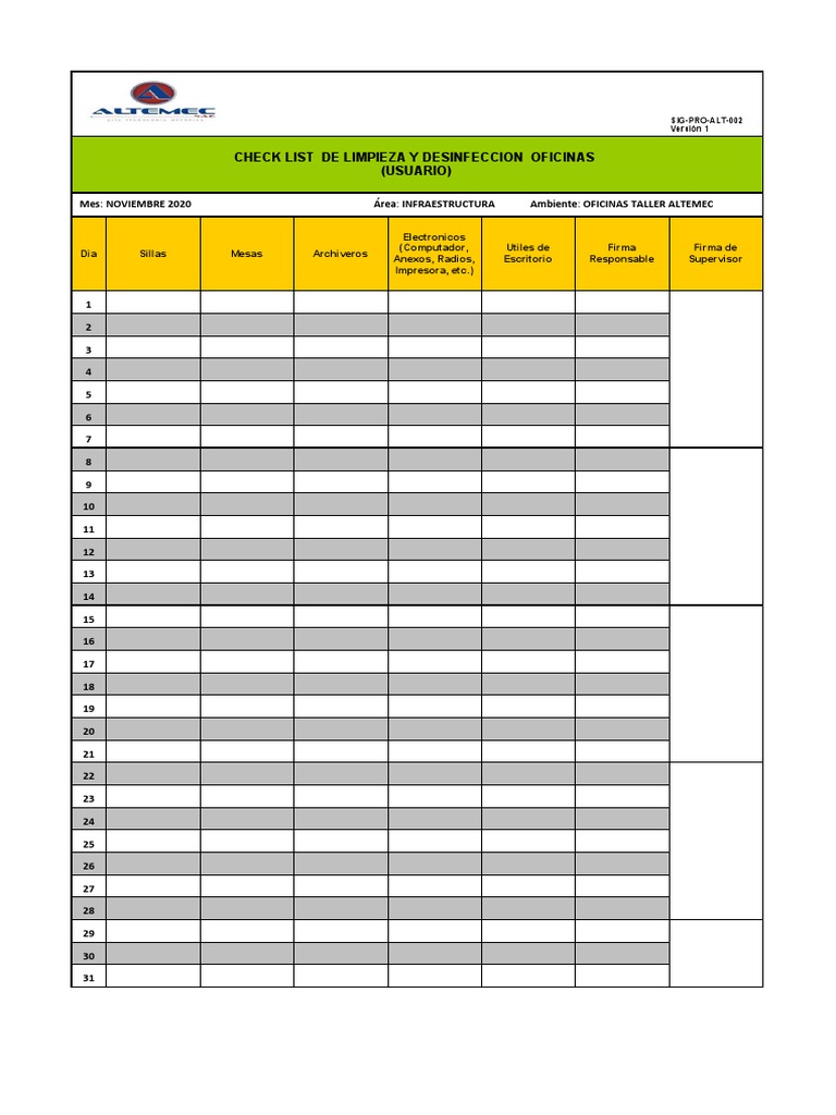 Imr-Alt09-06 - Check List - Limpieza de Oficinas | PDF Imr-Alt09-06 - Check List - Limpieza de Oficinas | PDF
