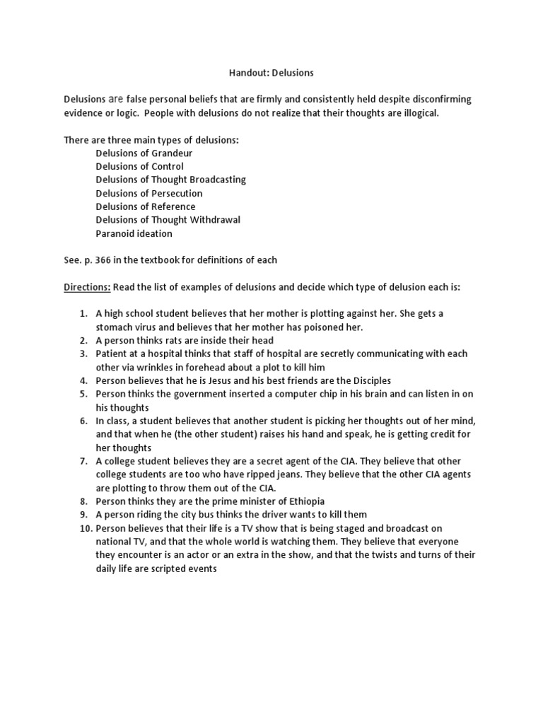 Types of Delusions Explained | PDF | Social Science