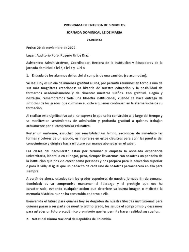 Programa de Entrega de Simbolos 2022 | PDF | Felicidad | Los símbolos