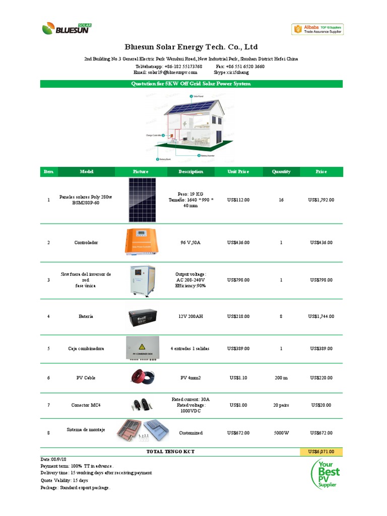 Bluesun 5kw Off Grid Solar System | PDF | Solar Power | Electricity