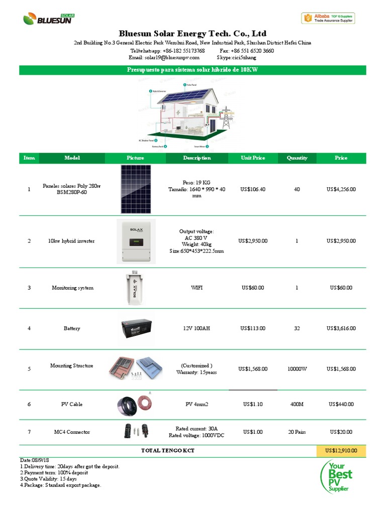 Quation For 10kw Hybrid Solar System | PDF | Sustainable Energy ...