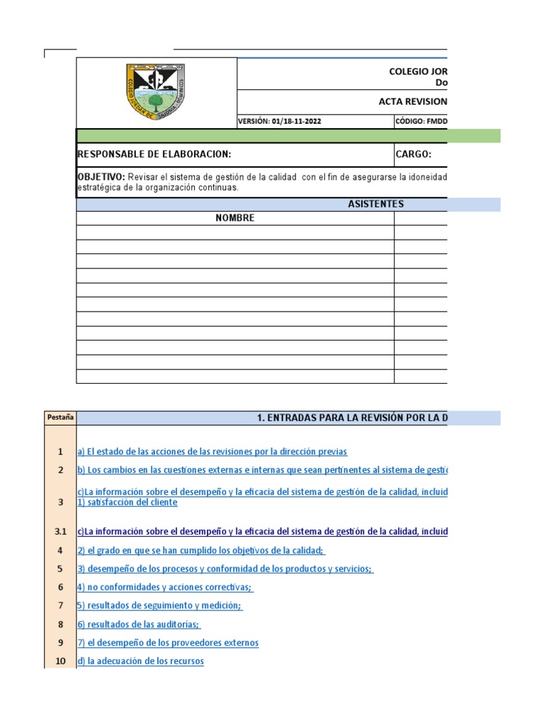 Fmdde 03 Acta Revision Por La Direccion | PDF | Calidad (comercial) | Gestión de la calidad