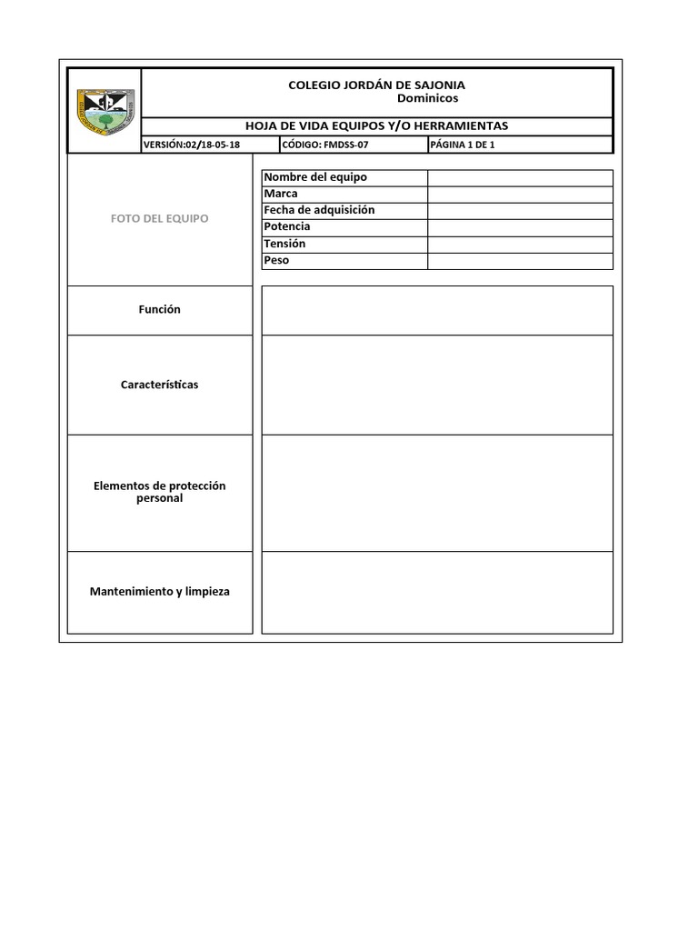 FMDSS 07 Hoja de Vida de Equipos y Herramientas V.2 | PDF