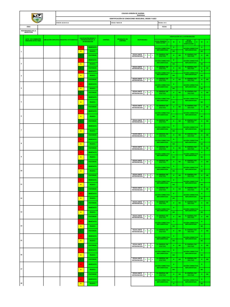 FMDSS 09 Identificación de Condiciones Inseguras Orden y Aseo V.2 | PDF ...