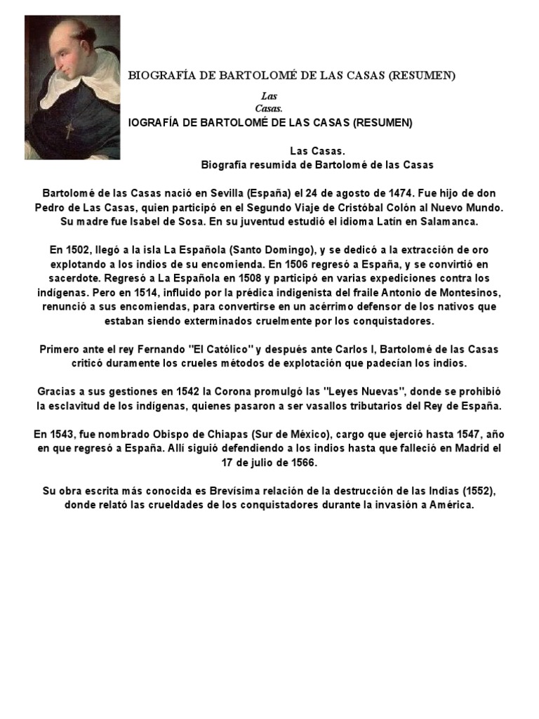 BIOGRAFÍA DE BARTOLOMÉ DE LAS CASAS | PDF