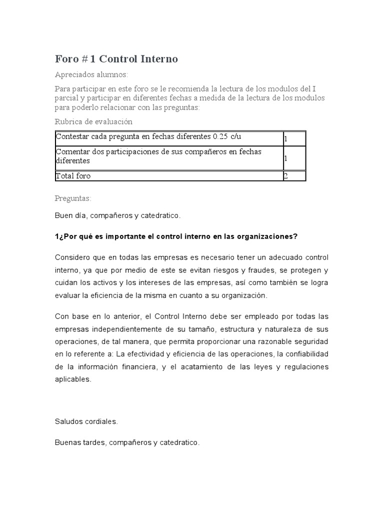 Foro de Control Interno Empresarial | PDF | Contabilidad | Bancos