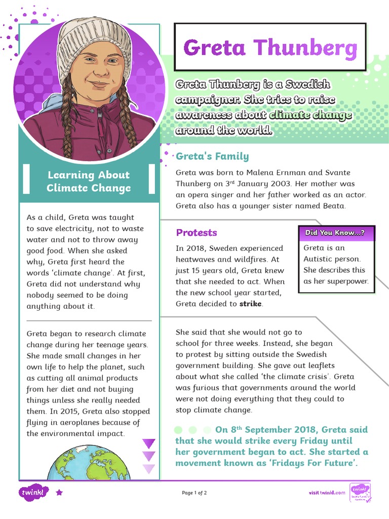 T e 1000 Uks2 Greta Thunberg Differentiated Reading Comprehension ...