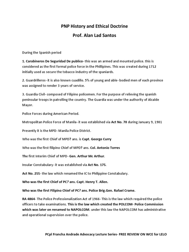 PNP History and Doctrines 1 | PDF | Police | Crimes