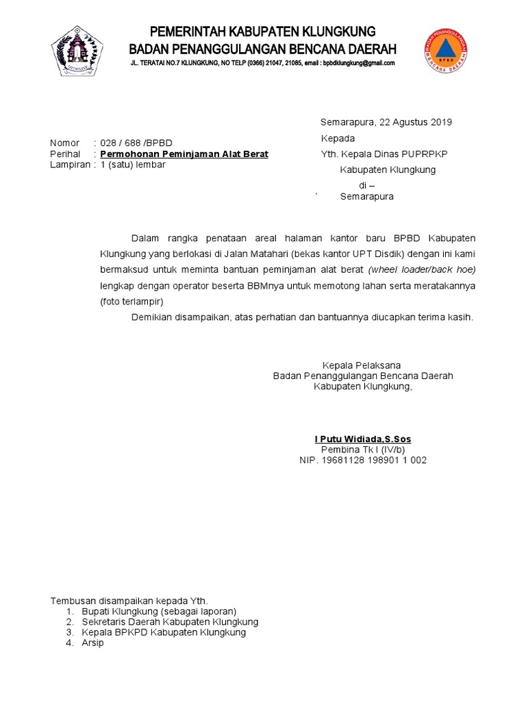 Surat Permohonan Alat Berat | PDF