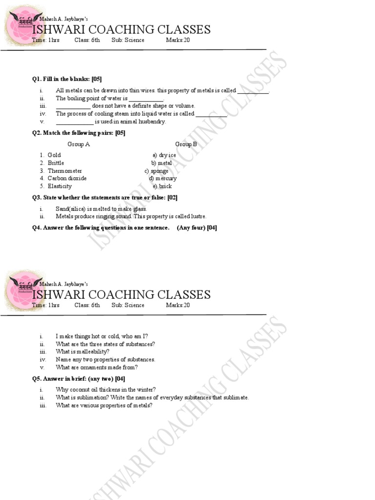 6th Grade Science Quiz Questions | PDF | Science & Mathematics ...