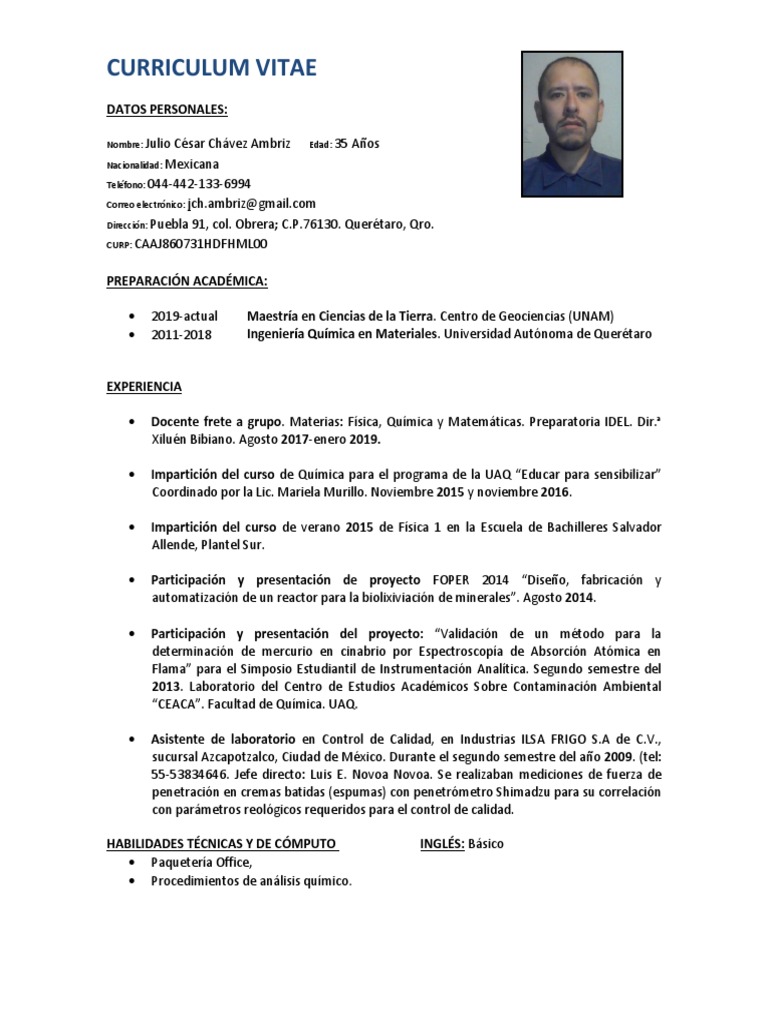 Curriculum Vitae Julio Cesar Chavez Ambriz 2022 | PDF