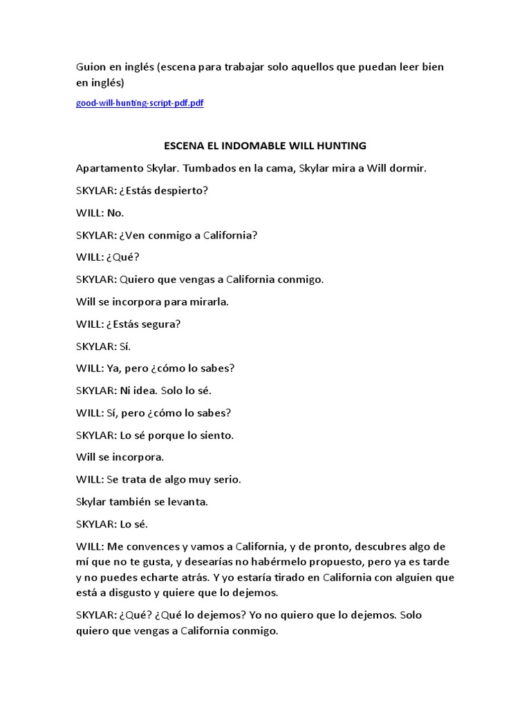 ESCENA EL INDOMABLE WILL HUNTING SKYLAR y WILL 1 | PDF