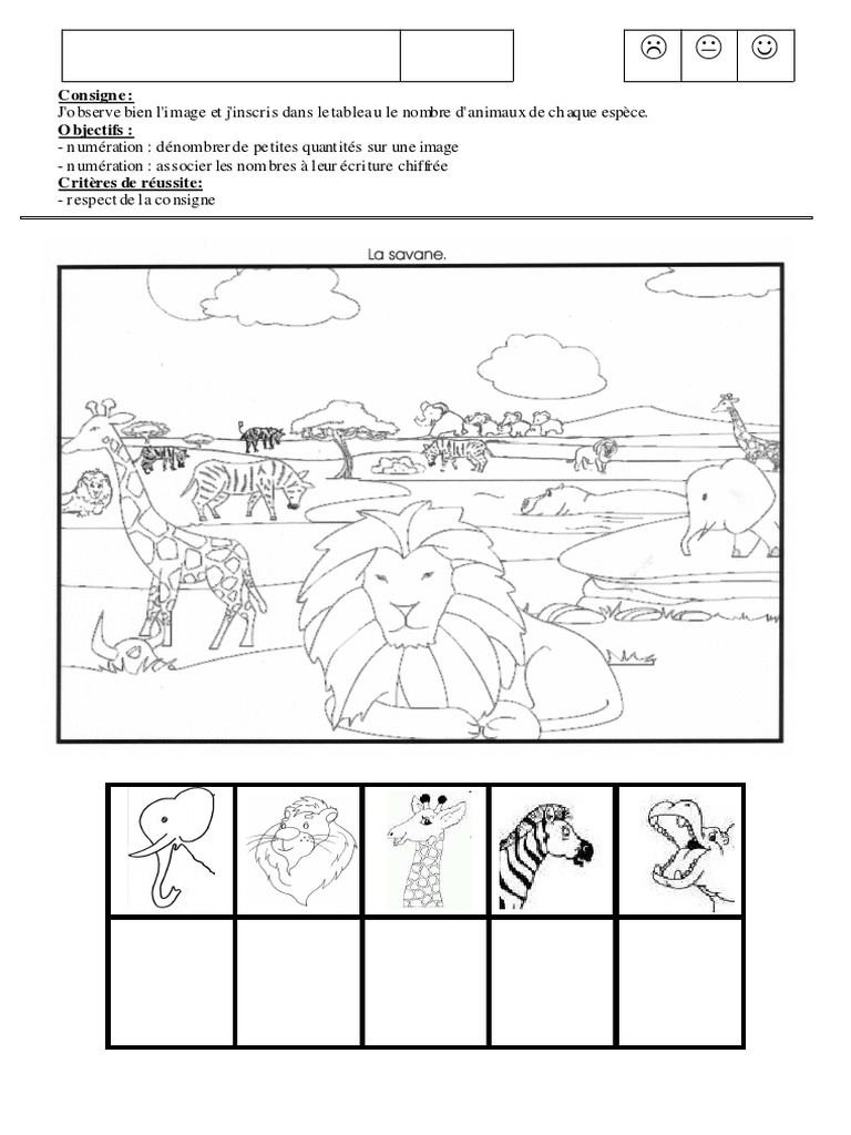 Numeration - Denombrer Les Animaux de La Savane | PDF
