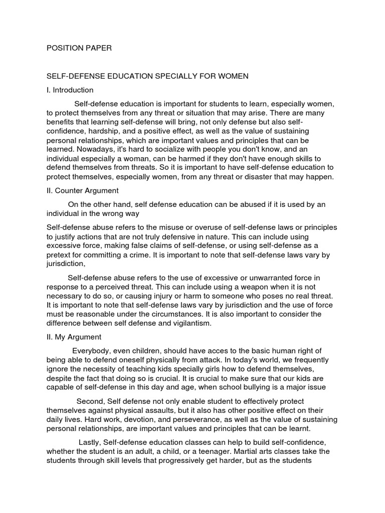 Position Paper | PDF | Self Defense | Psychological Concepts