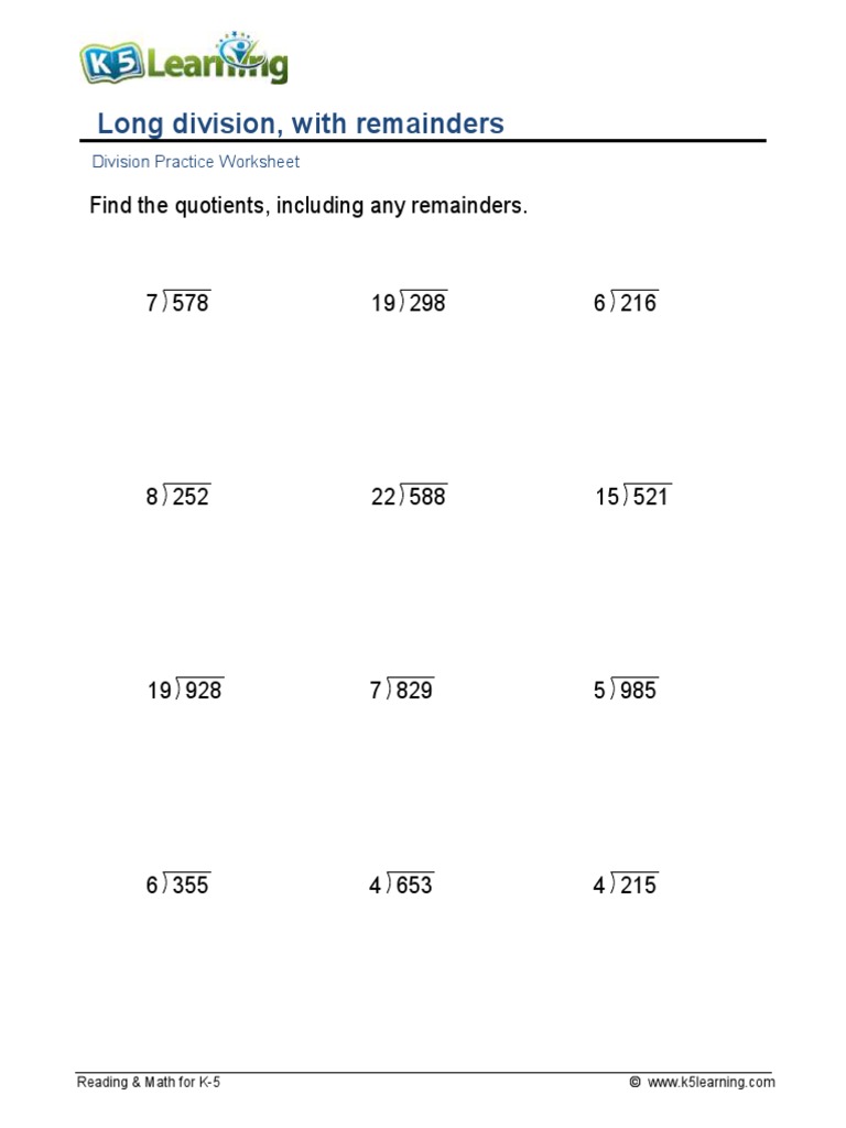 Long Division Remainder 3x2 Digit A | PDF
