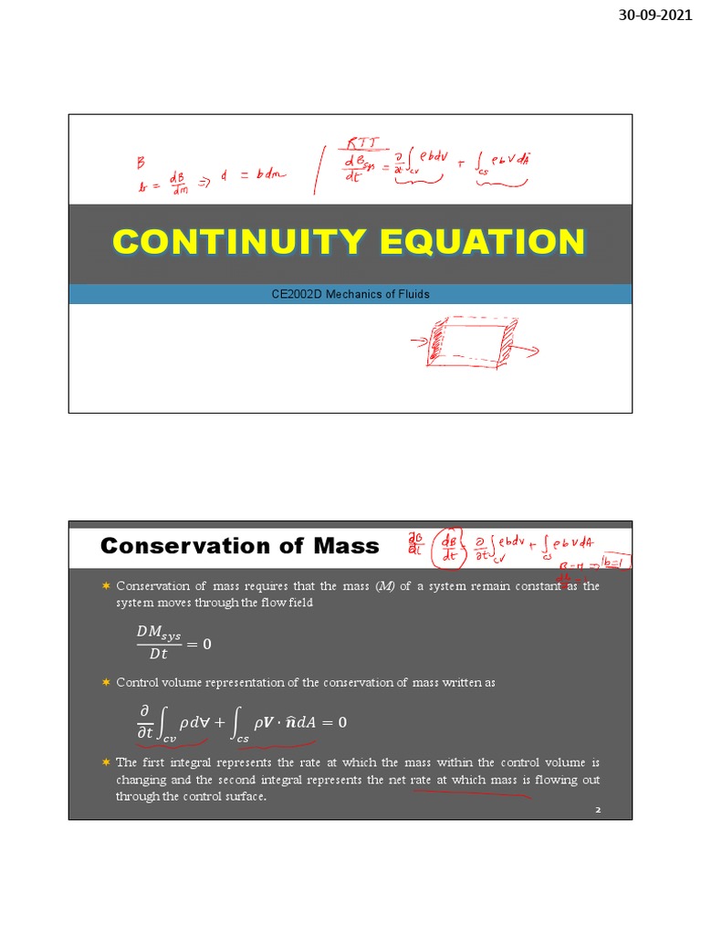 Continuity Equation in Fluid Mechanics | PDF | Fluid Dynamics ...