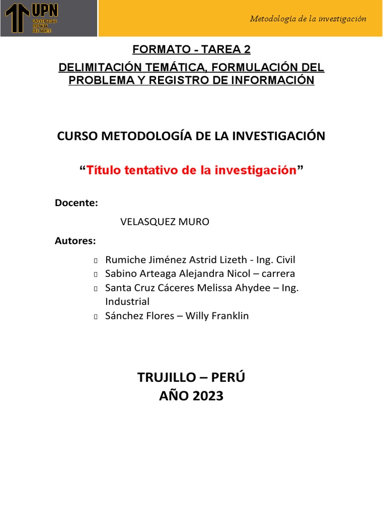 INVE.1301.T2.Delimitación Temática, Formulación Del Problema y Registro de Información (1) - 1 ...