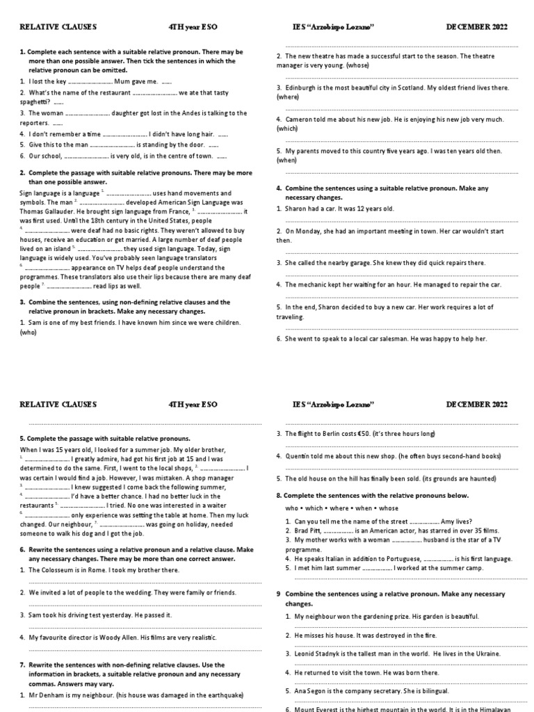 Relative Clauses: A Grammar Exercise | PDF | Linguistics