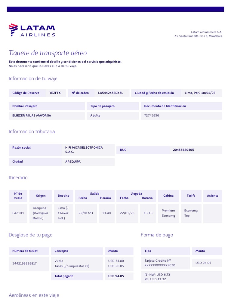 LA5442458DXZL Cuv Bill | PDF | aerolíneas | Aeropuerto
