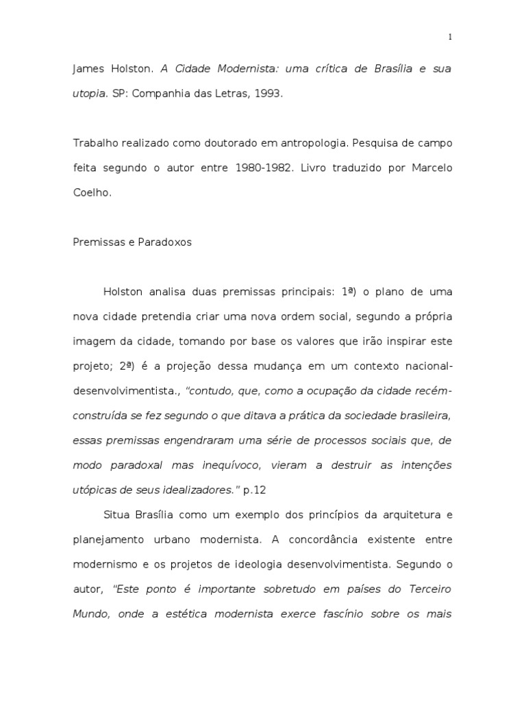 A Cidade Modernista James Holston | PDF | Cidade | Sociologia