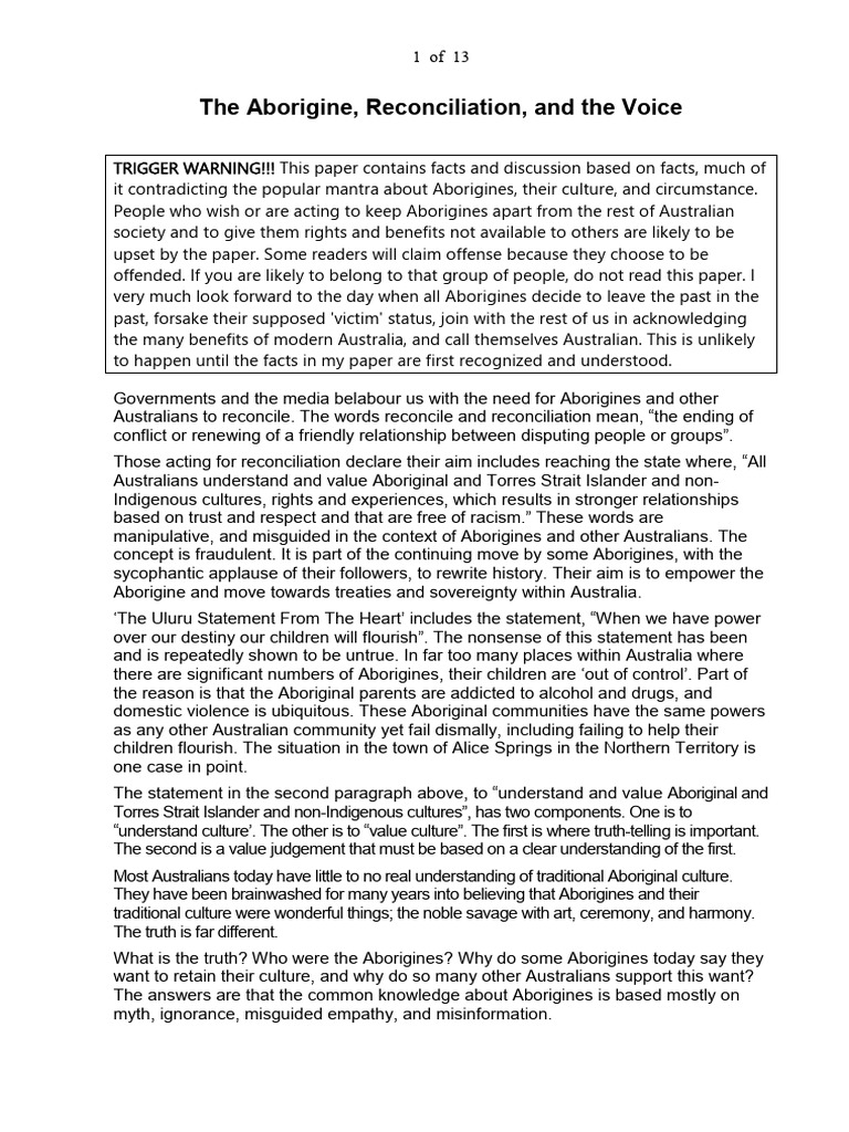 The Aborigine, Reconciliation, and The Voice | PDF | Race (Human ...