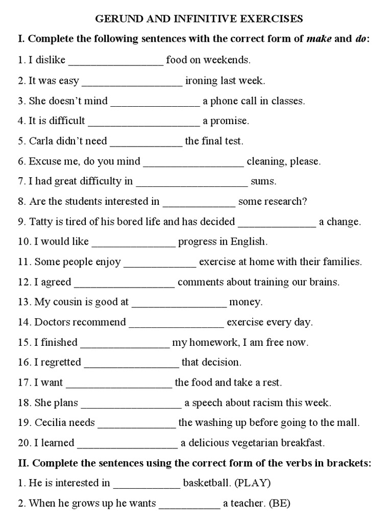 Gerund vs. Infinitive Practice | PDF