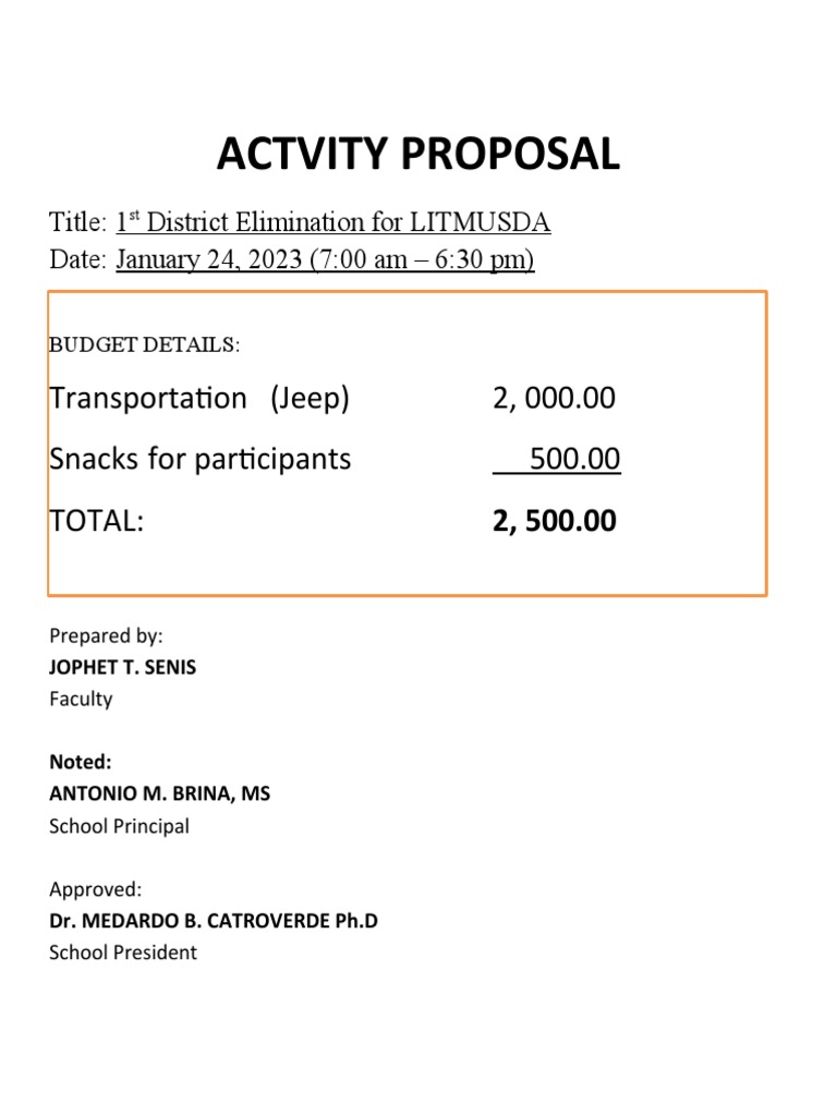 Actvity Proposal For Litmusda | PDF