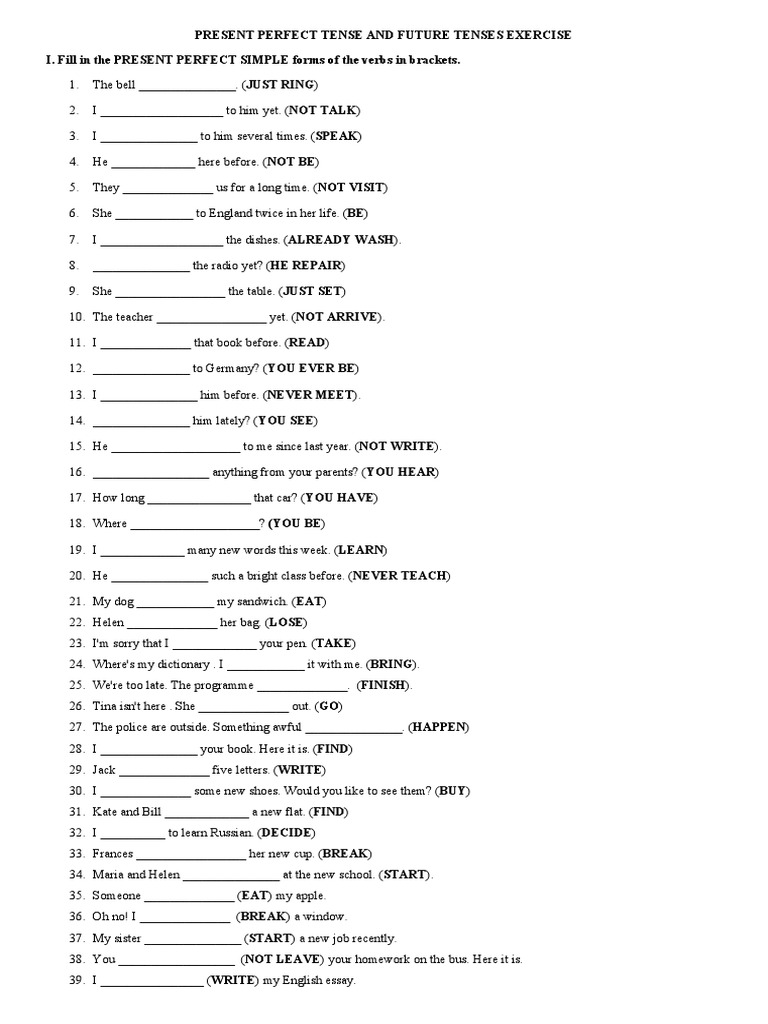 Present Perfect Tense Exercise | PDF | Grammatical Tense | Perfect ...