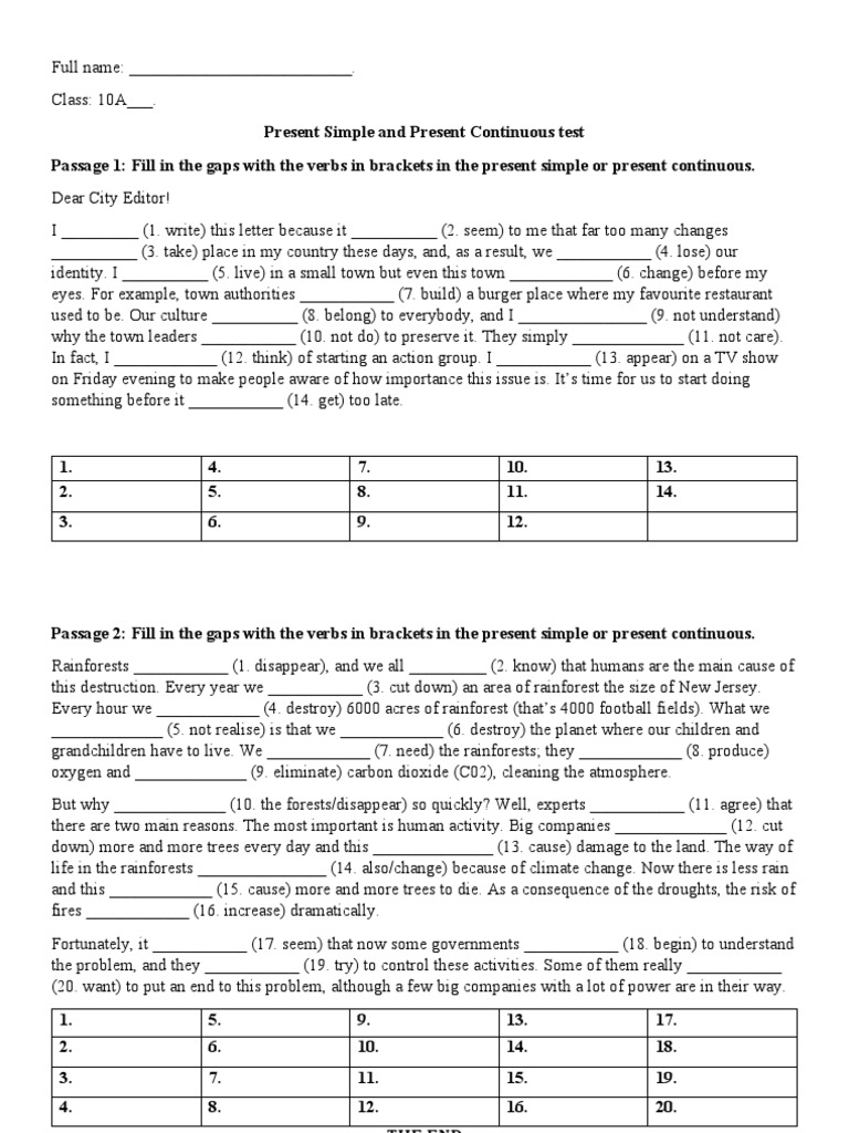 Test Present And Continous Simple Tense Pdf Nature Natural