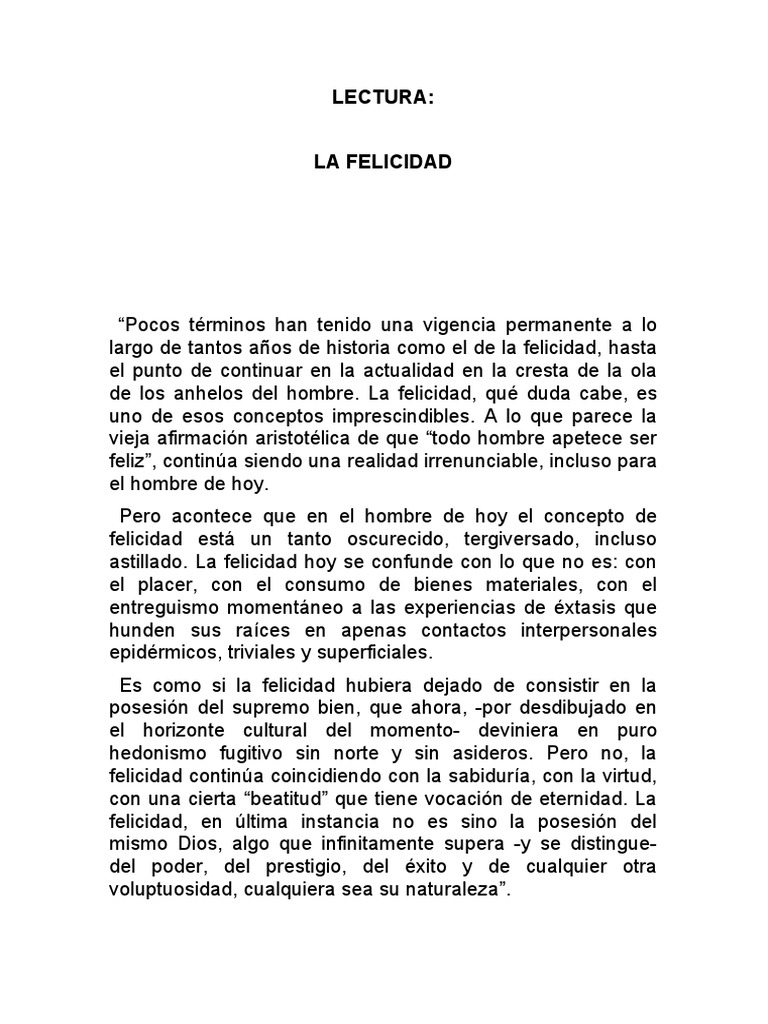 Actividad 11 Lectura Felicidad | PDF | Felicidad | Concepto