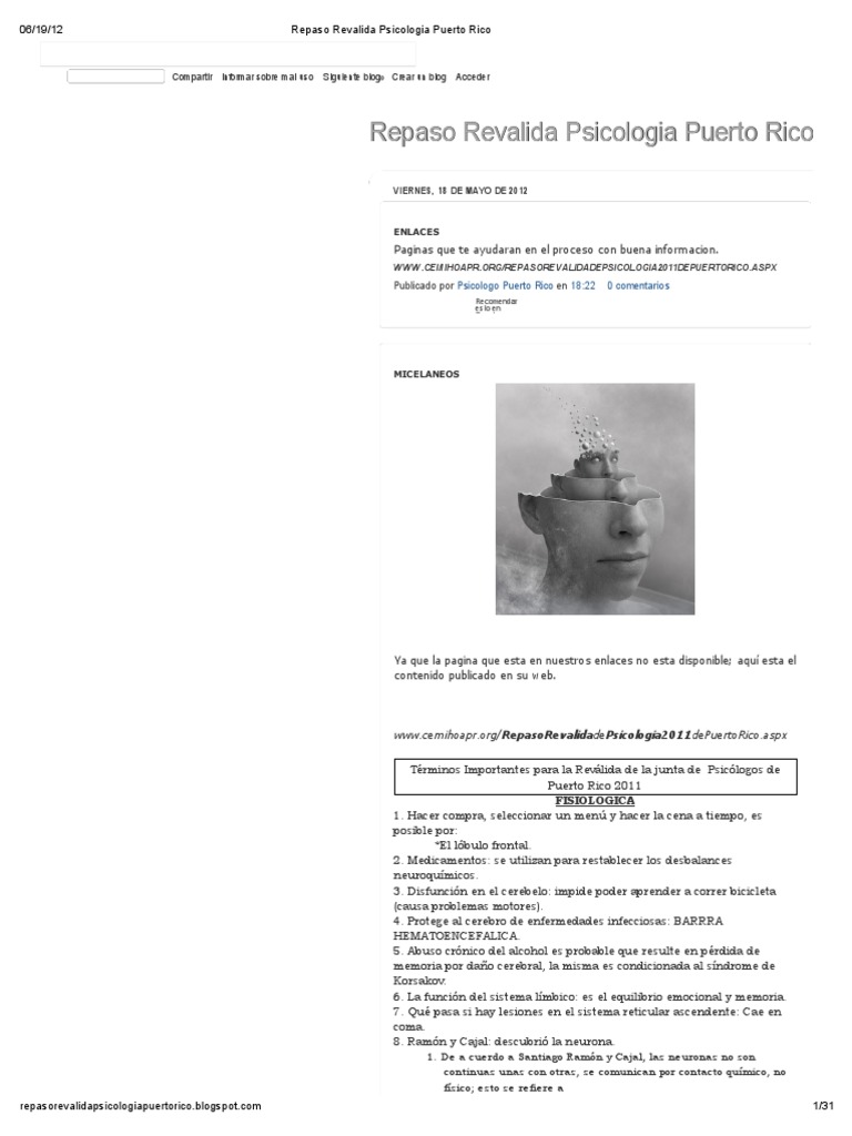Repaso Reválida Psicología PR 2025 | PDF | Potencial de acción | Sinapsis