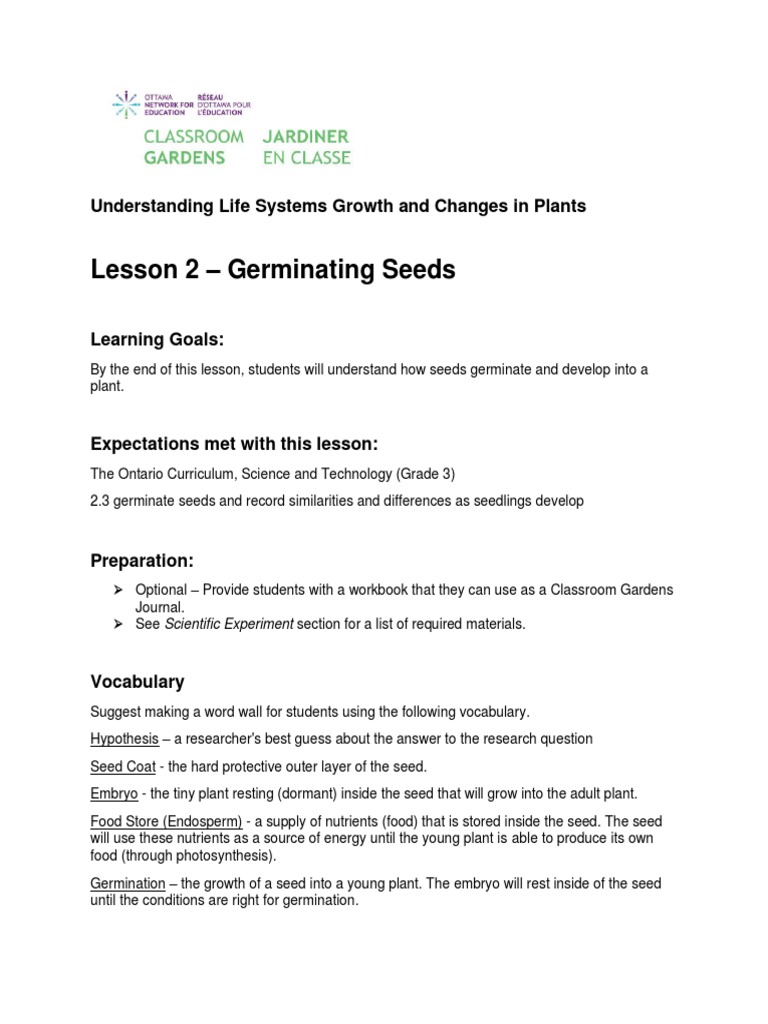 Lesson-2 Germinating-Seeds Grade-3 en FINAL v2 | PDF | Seed | Germination