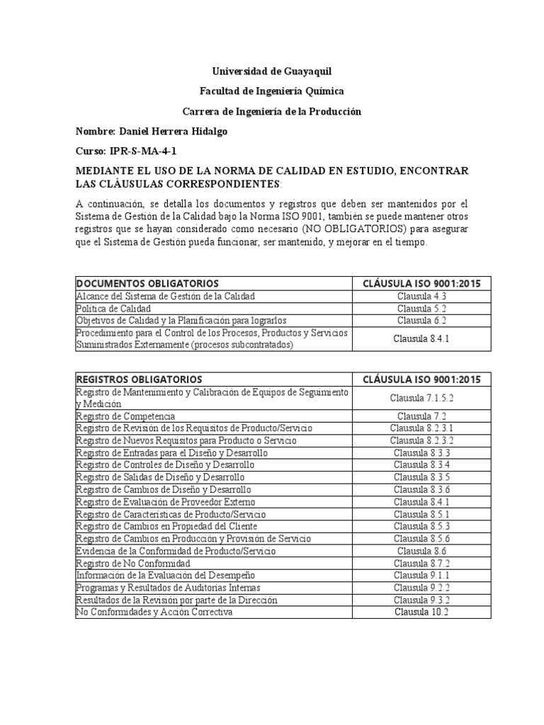 Identificación de documentos y registros obligatorios según la norma ...
