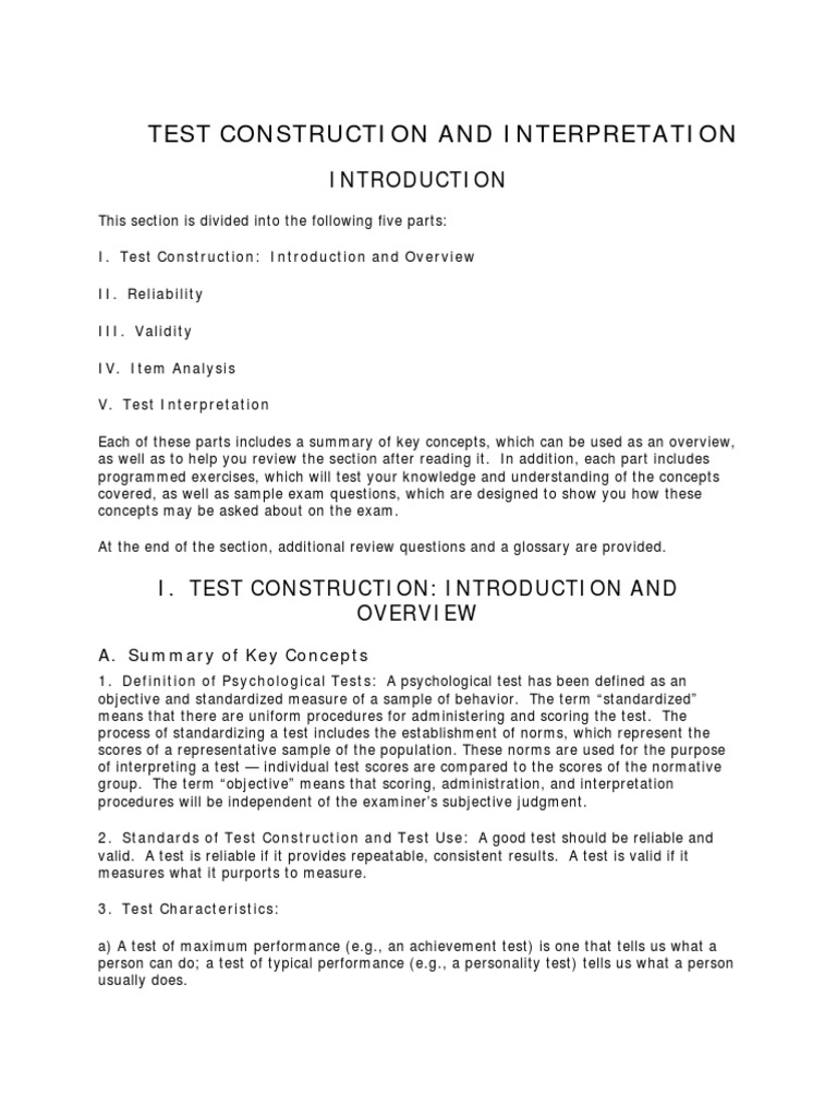 TEST CONSTRUCTION AND INTERPRETATION Oficial PDF | PDF | Validity ...