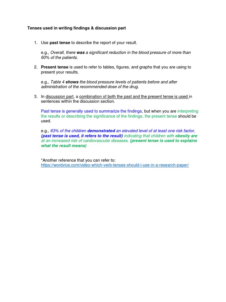 Guidance On Using Verb Tenses In The Results Discussion And