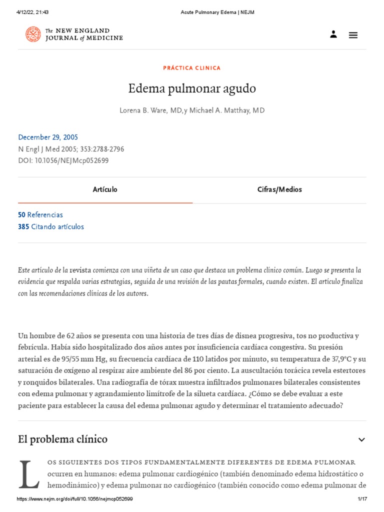 Acute Pulmonary Edema - NEJM | PDF | Insuficiencia cardíaca | Edema