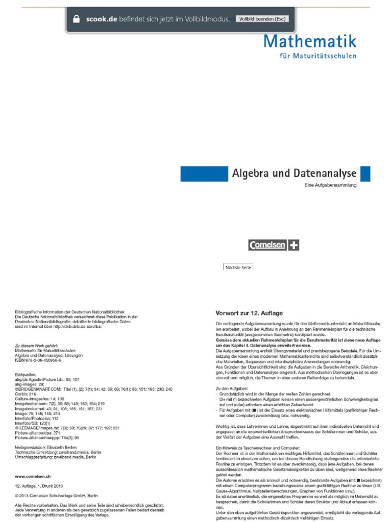 1 Algebra Und Datenanalyse (Eine Aufgabensammlung) Mathematik Für Maturitätsschulen (Peter ...