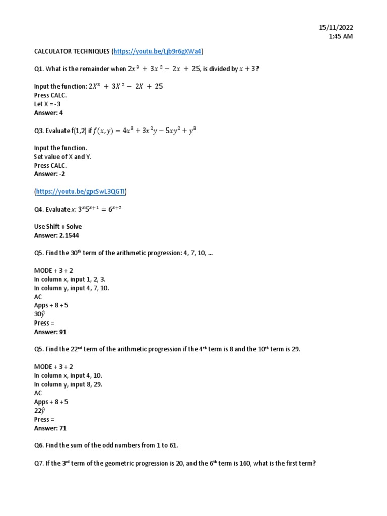 Calculator Techniques | PDF | Determinant | Mathematics