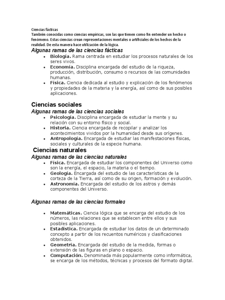 Ciencias Fácticas Tipos de Ciencia | PDF