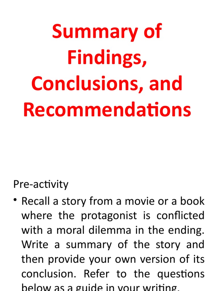 Summary of Findings, Conclusions, and Recommendations | PDF