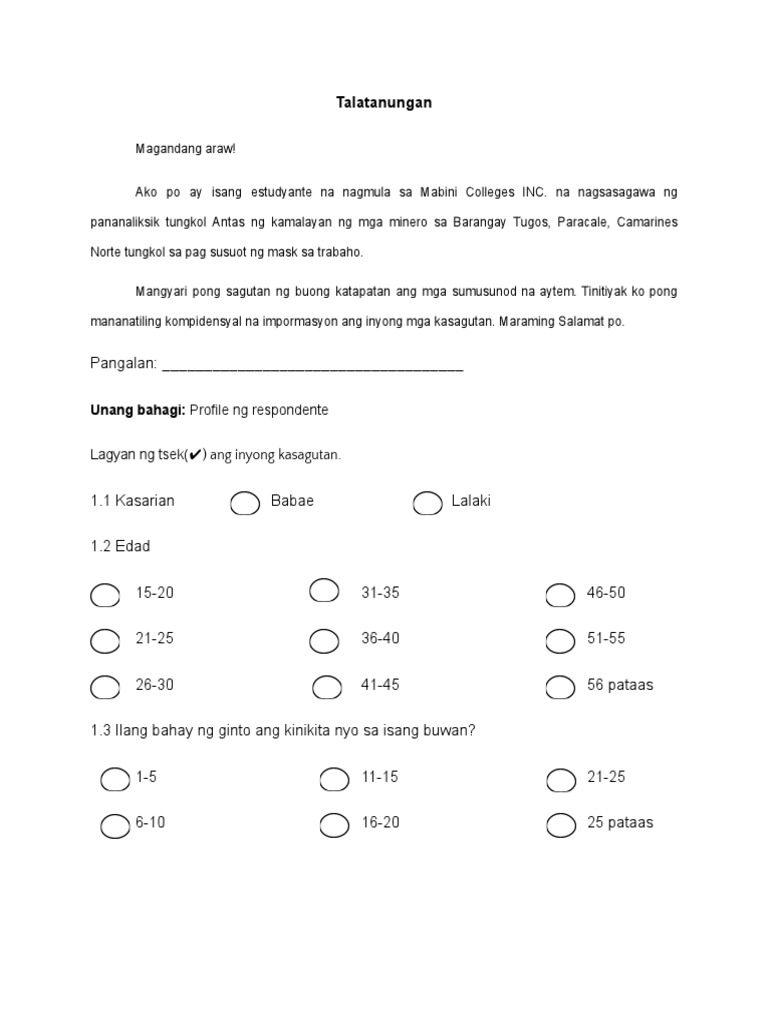 Questionnaire Pdf