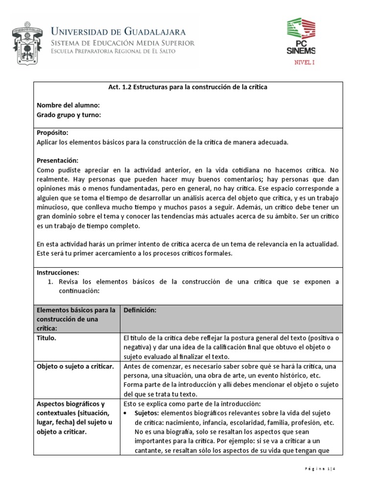 Act. 1.2 Estructuras para La Construcción de La Crítica | PDF