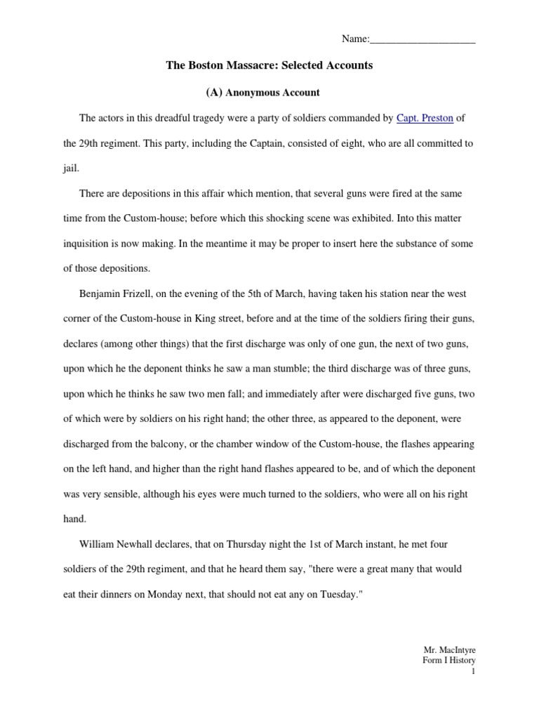 Boston Massacre Account Packet | PDF