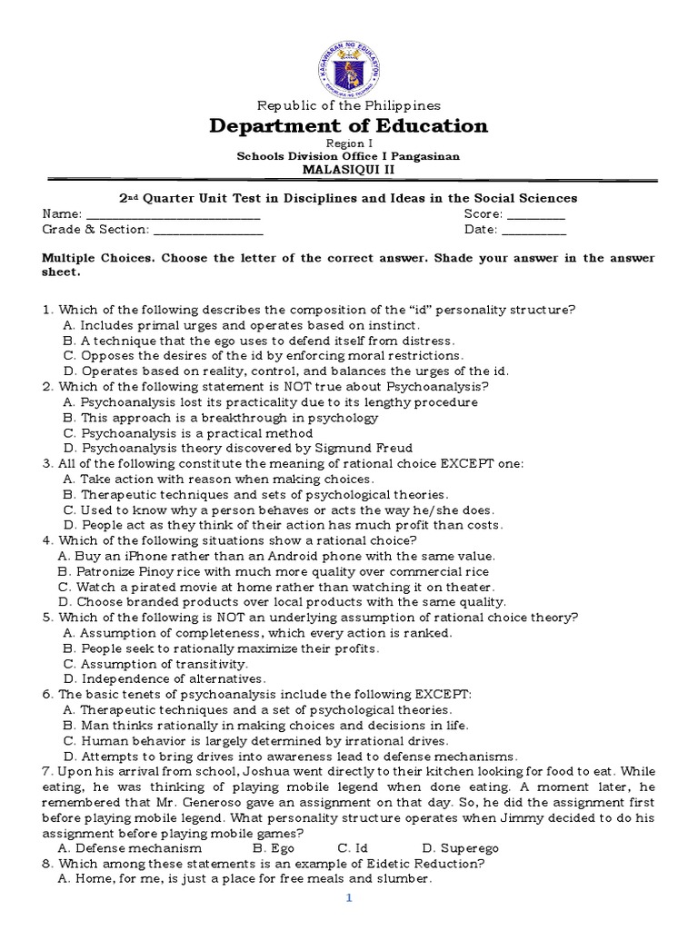 Unit Test Diss 2nd Quarter | PDF | Id | Theory
