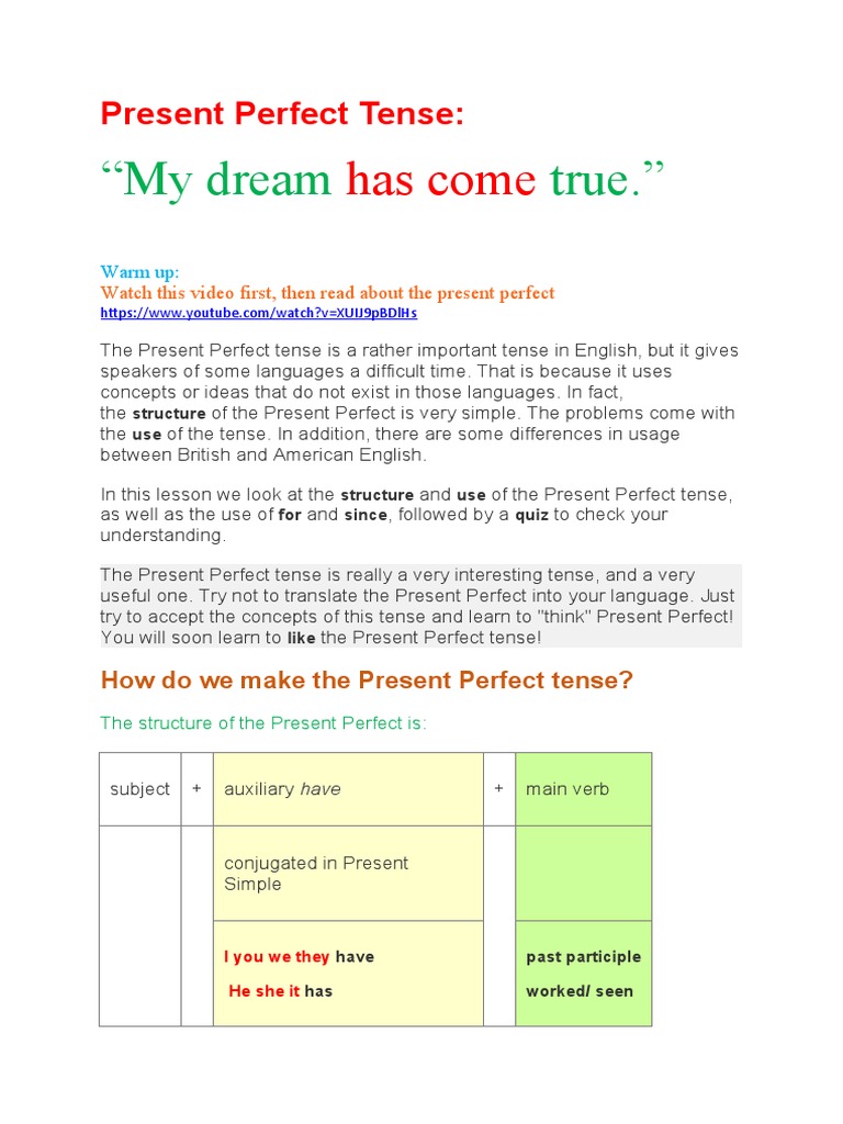 Present Perfect | PDF | Perfect (Grammar) | Grammatical Tense