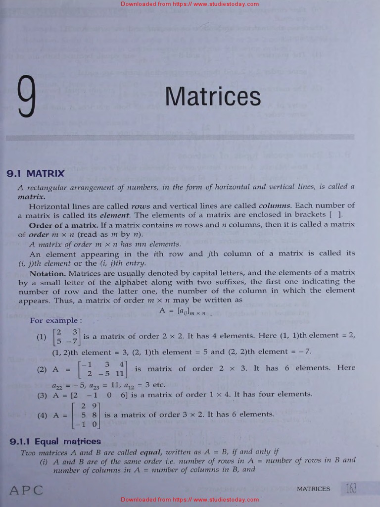 ICSE Class 10 Maths Chapter 09 Matrices | PDF