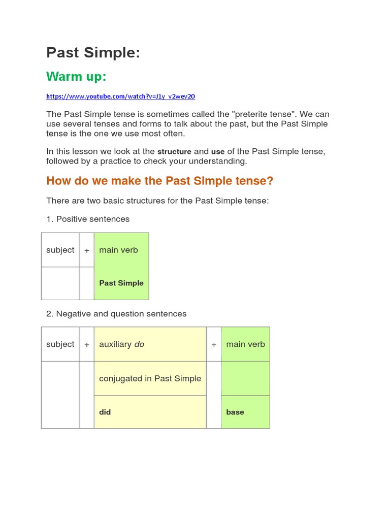 Simple Past | PDF | Verb | Grammatical Tense