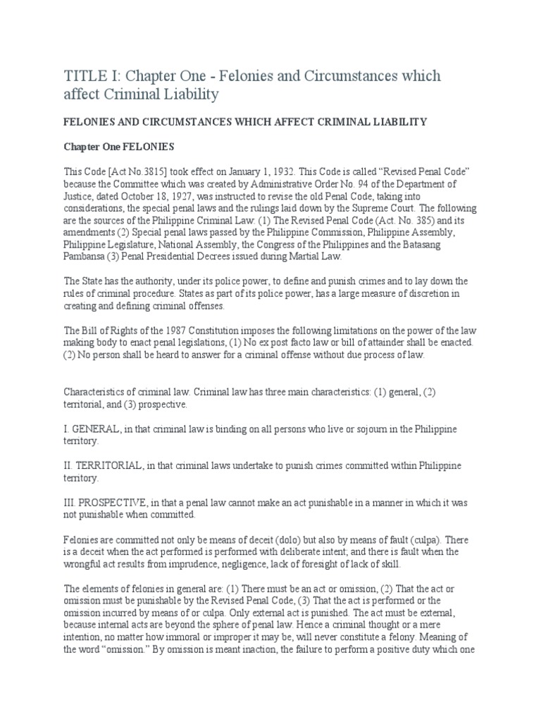 Criminal Law Book 1 Chapter 1 | PDF | Criminal Law | Justice