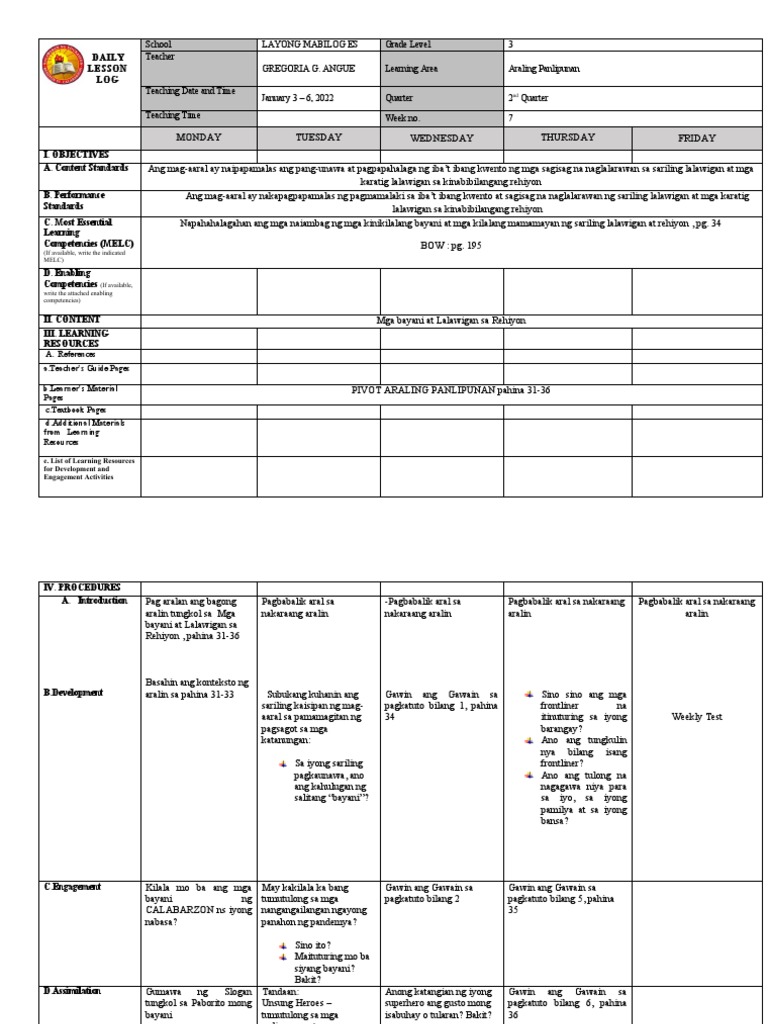 Daily Lesson LOG | PDF